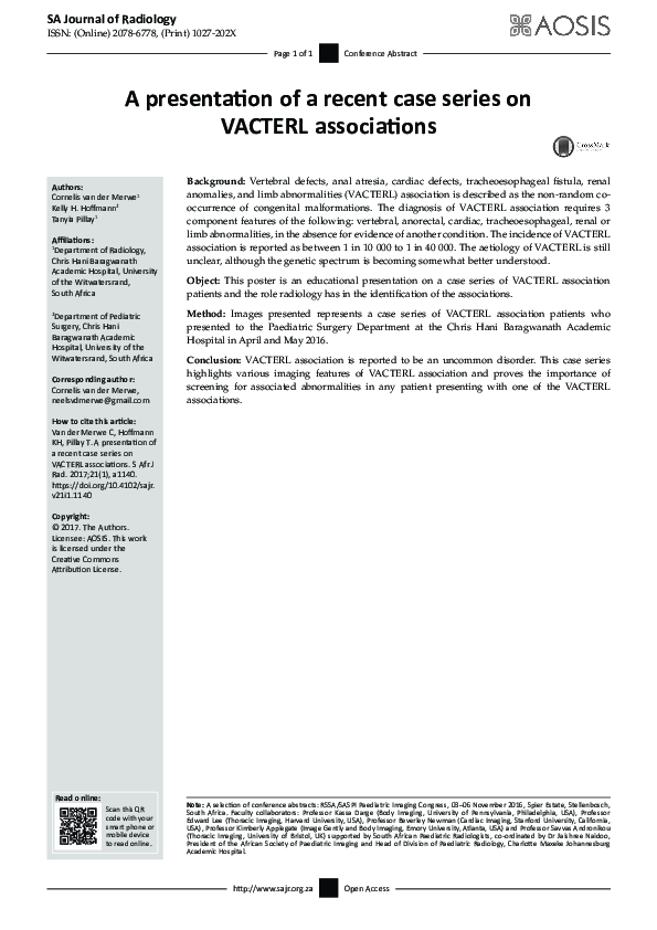 (PDF) A presentation of a recent case series on VACTERL associations