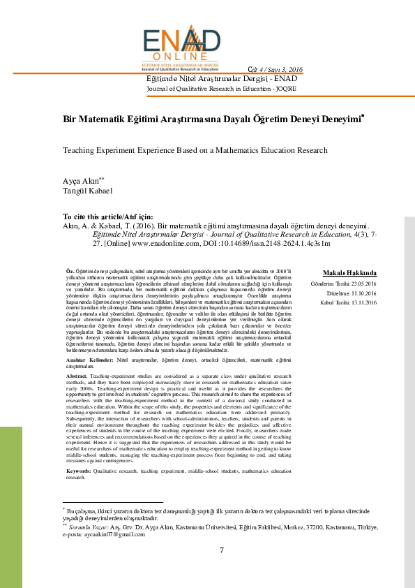 (PDF) Teaching Experiment Experience Based on a Mathematics Education ...