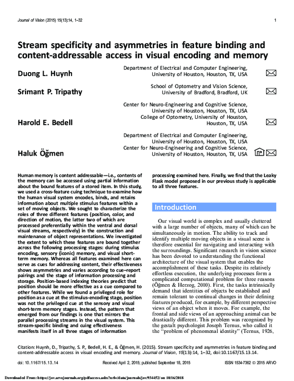 (PDF) Stream specificity and asymmetries in feature binding and content-addressable access in ...