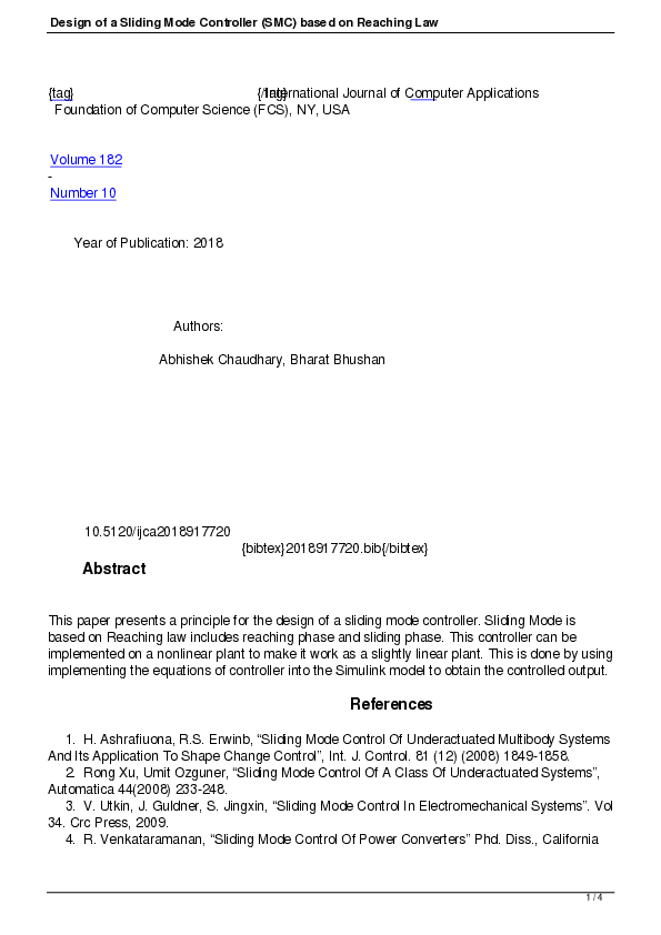 Pdf Design Of A Sliding Mode Controller Smc Based On Reaching Law