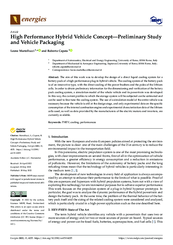 (PDF) High Performance Hybrid Vehicle Concept—Preliminary Study and ...
