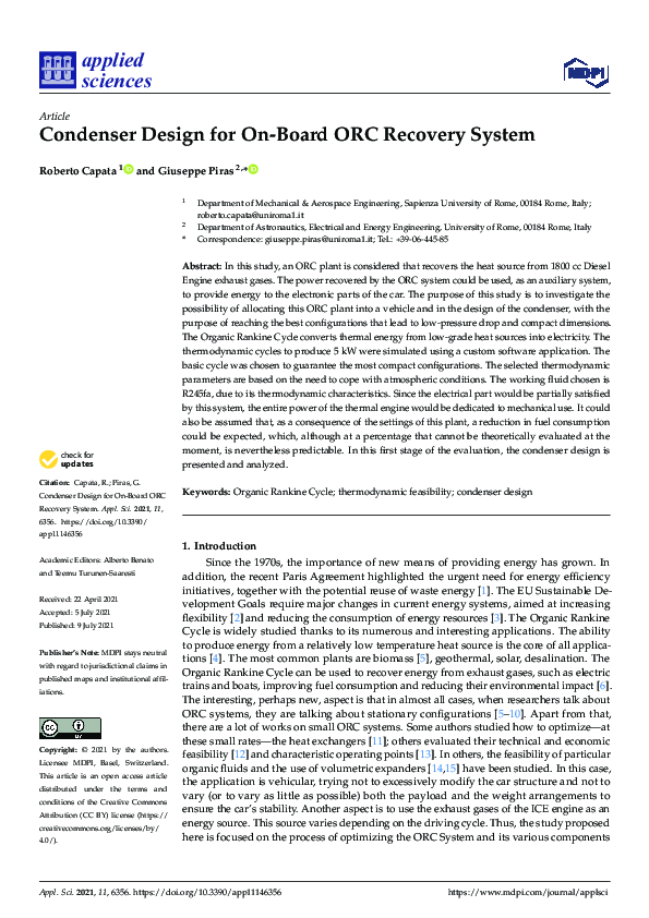 (PDF) Condenser Design for On-Board ORC Recovery System