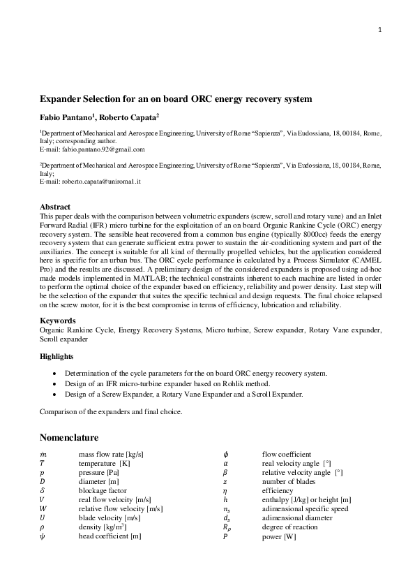 (PDF) Expander selection for an on board ORC energy recovery system