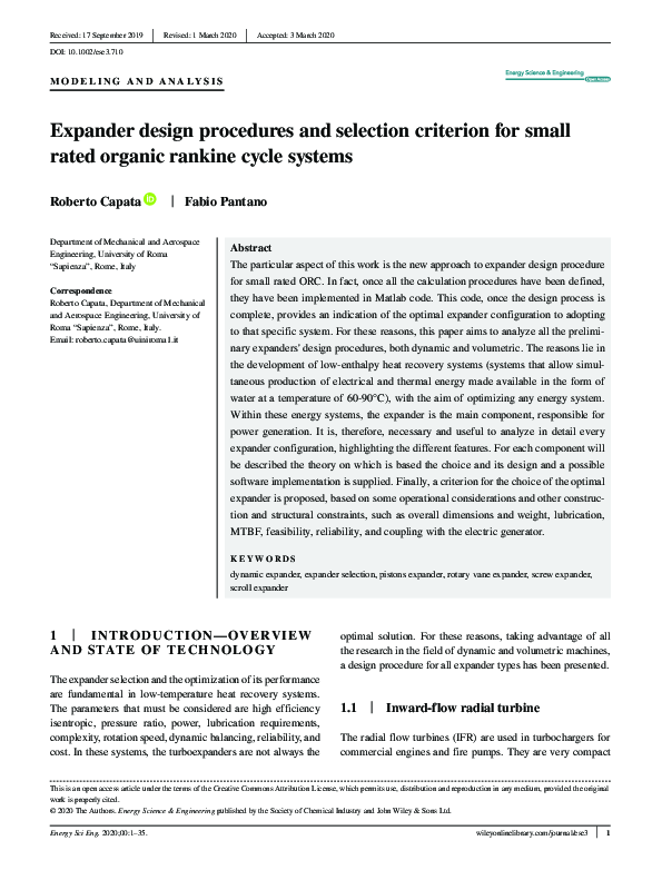 (PDF) Expander design procedures and selection criterion for small ...