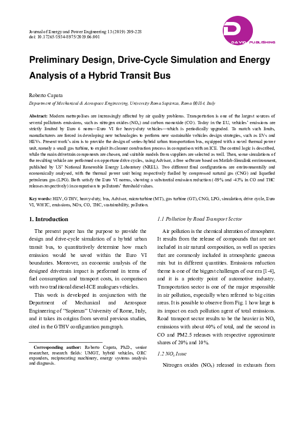(PDF) Preliminary Design, Drive-Cycle Simulation and Energy Analysis of ...