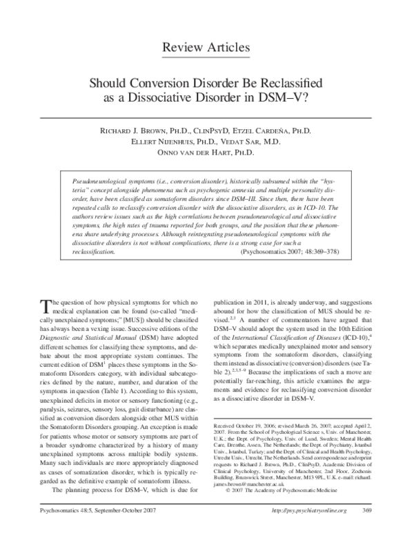 (PDF) Should Conversion Disorder Be Reclassified as a Dissociative ...