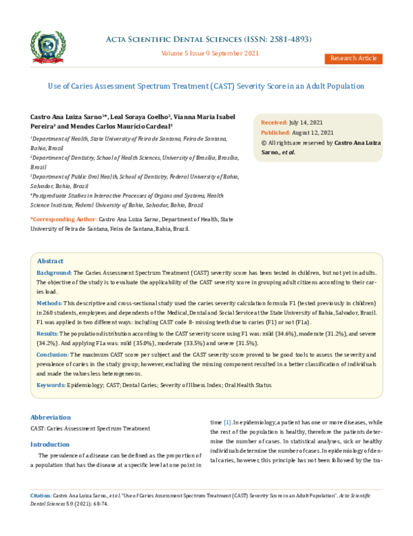 (PDF) Use of Caries Assessment Spectrum Treatment (CAST) Severity Score ...