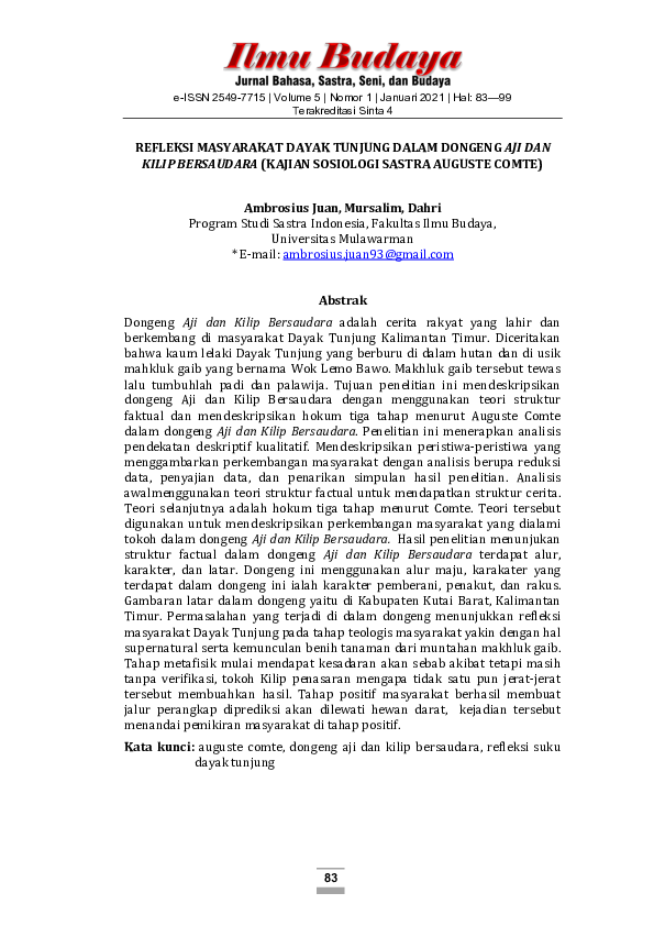 (PDF) Refleksi Masyarakat Dayak Tunjung Dalam Dongeng Aji Dan Kilip ...