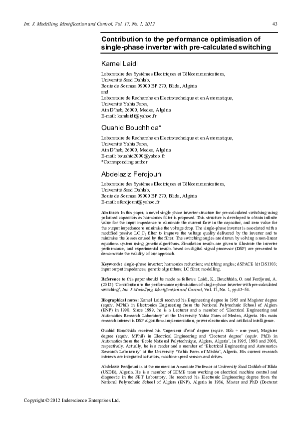(PDF) Contribution to the performance optimisation of single-phase inverter with pre-calculated ...