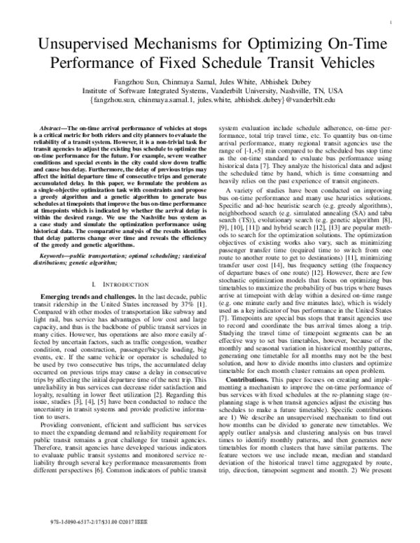 (PDF) Unsupervised Mechanisms for Optimizing On-Time Performance of Fixed Schedule Transit Vehicles