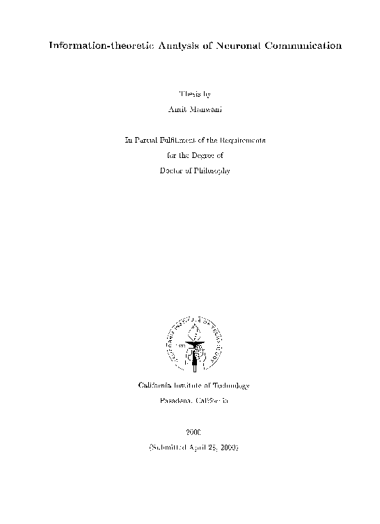 (PDF) Information-theoretic analysis of neuronal communication