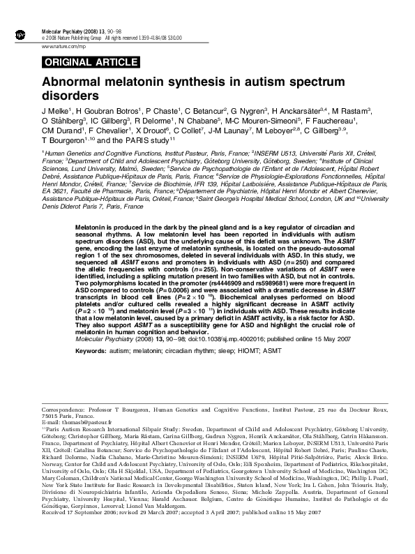(PDF) Abnormal melatonin synthesis in autism spectrum disorders