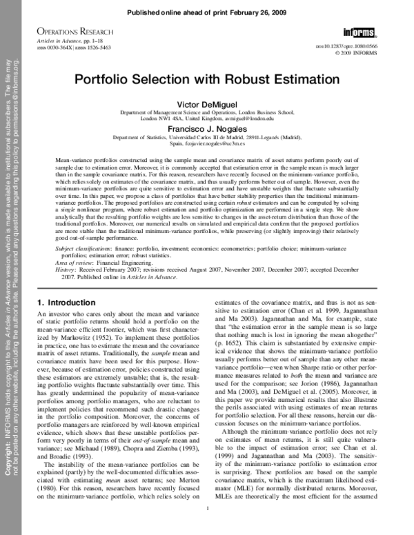 (PDF) Portfolio Selection with Robust Estimation