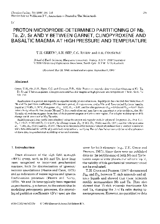 (PDF) Proton microprobe-determined partitioning of Nb, Ta, Zr, Sr and Y between garnet ...