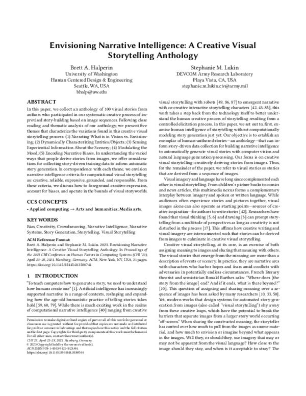 (PDF) Envisioning Narrative Intelligence: A Creative Visual Storytelling Anthology