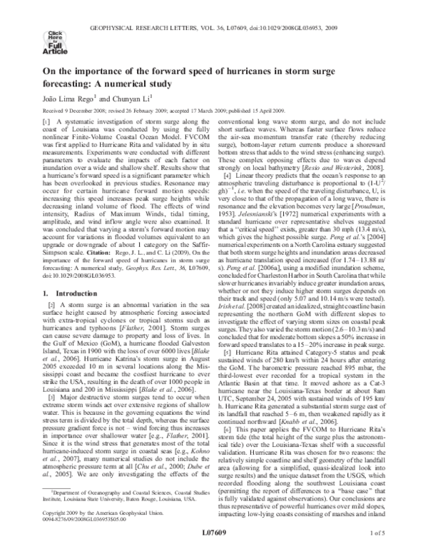 (PDF) On the importance of the forward speed of hurricanes in storm ...