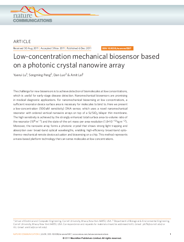 (PDF) Low-concentration mechanical biosensor based on a photonic crystal nanowire array