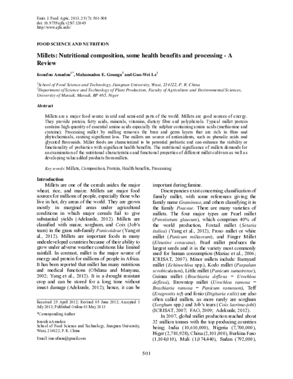(PDF) Millets: Nutritional composition, some health benefits and ...