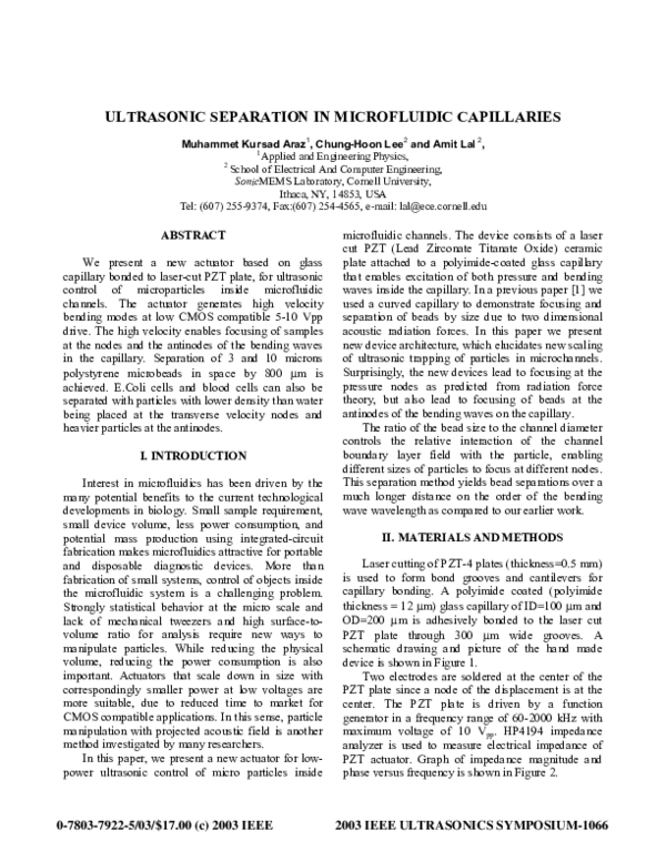 (PDF) Ultrasonic separation in microfluidic capillaries