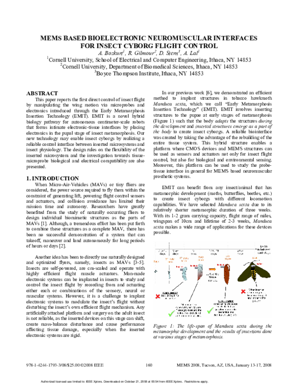 (PDF) MEMS based bioelectronic neuromuscular interfaces for insect cyborg flight control