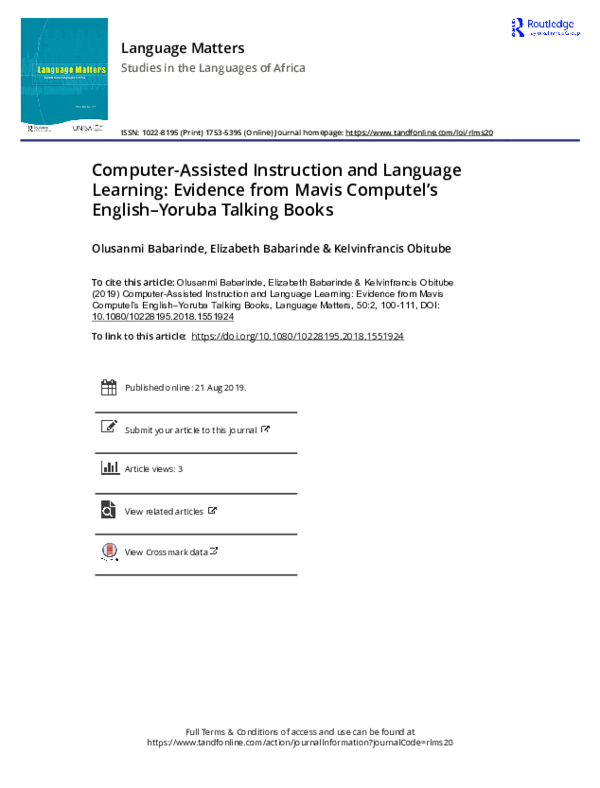 (PDF) Computer-Assisted Instruction and Language Learning: Evidence from Mavis Computel’s ...