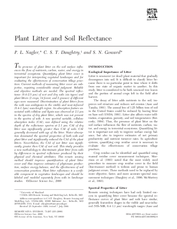 (PDF) Plant Litter and Soil Reflectance | Samuel Goward - Academia.edu