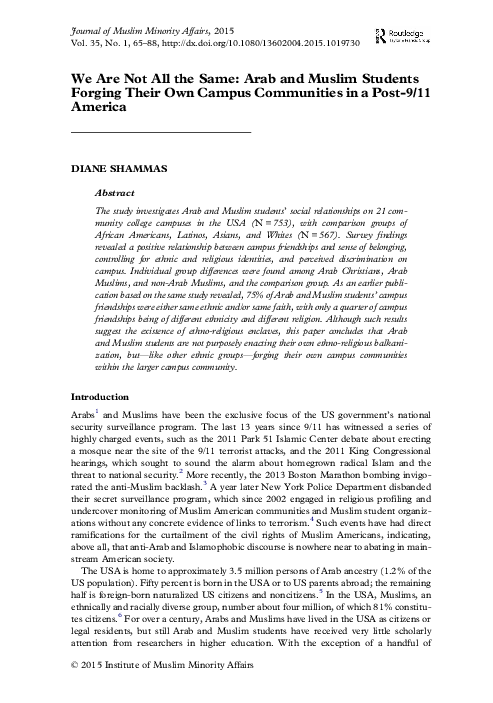 (PDF) We Are Not All the Same: Arab and Muslim Students Forging Their ...