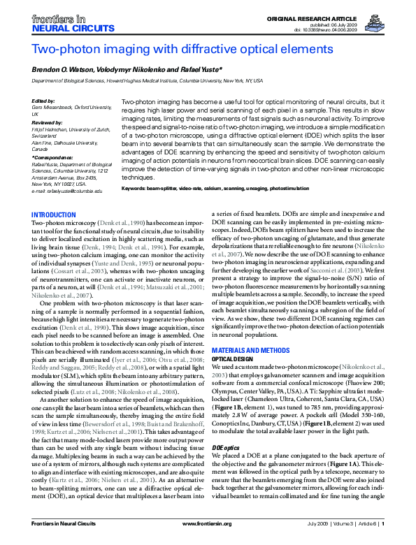 (PDF) Two-photon imaging with diffractive optical elements
