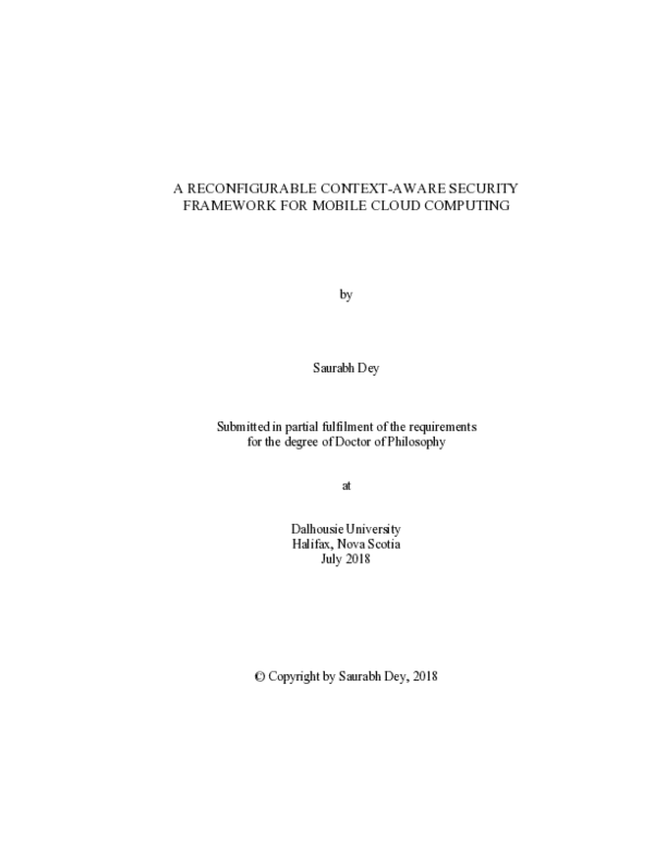 Pdf A Reconfigurable Context Aware Security Framework For Mobile Cloud Computing Saurabh Dey