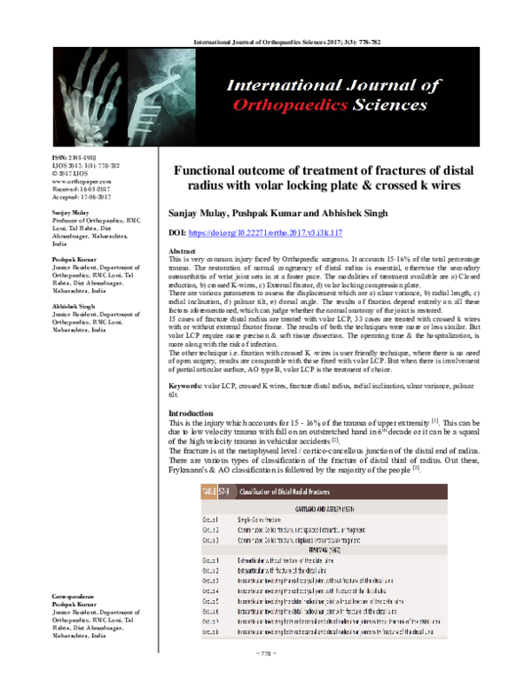 Pdf Functional Outcome Of Treatment Of Fractures Of Distal Radius