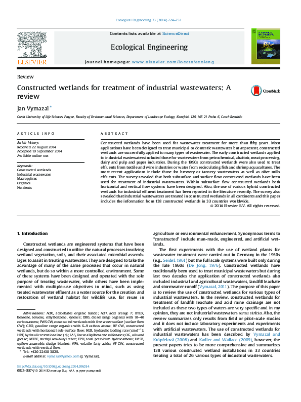 (PDF) Constructed wetlands for treatment of industrial wastewaters: A ...