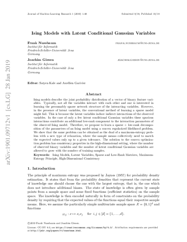 (PDF) Ising Models with Latent Conditional Gaussian Variables