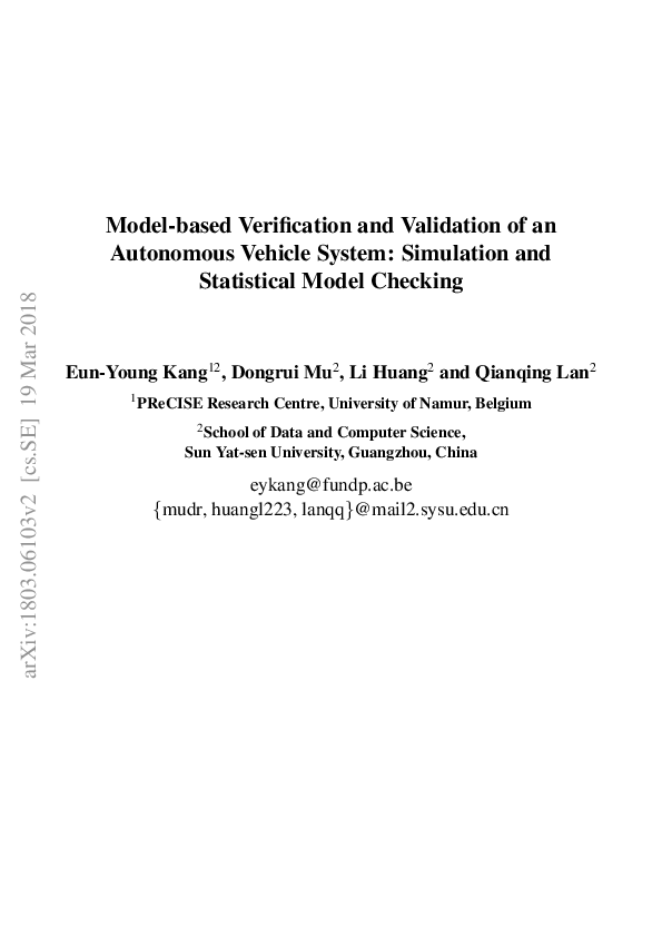 Pdf Model Based Verification And Validation Of An Autonomous Vehicle System