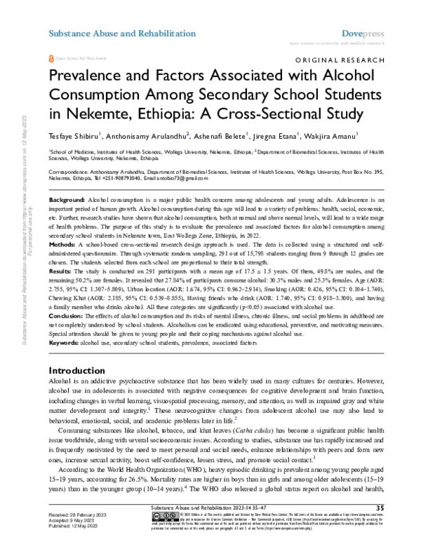 (PDF) Prevalence and Factors Associated with Alcohol Consumption Among Secondary School Students ...