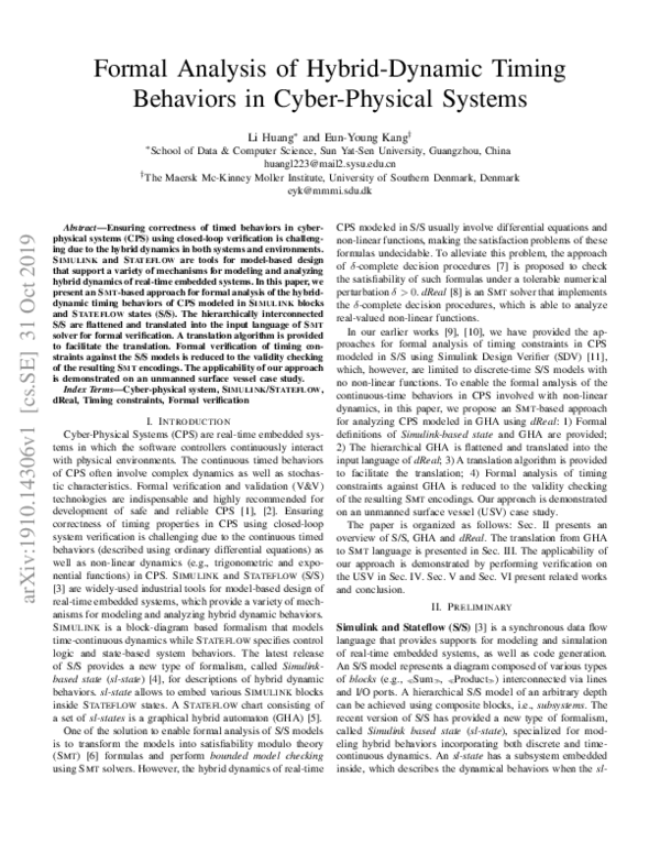 (PDF) Formal Analysis of Hybrid-Dynamic Timing Behaviors in Cyber-Physical Systems
