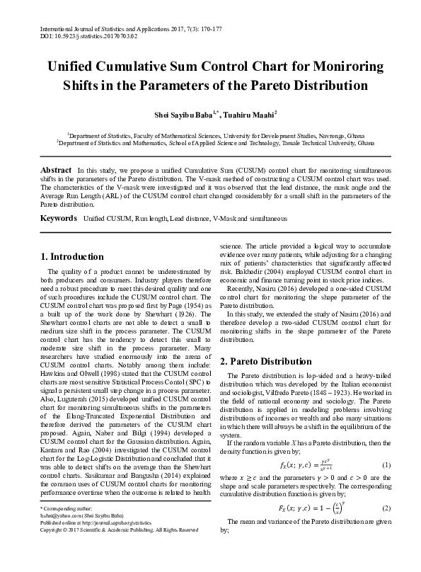 (PDF) Two-Sided Cumulative Sum (cusum) Control Chart for Monitoring Shift in the Shape Parameter ...