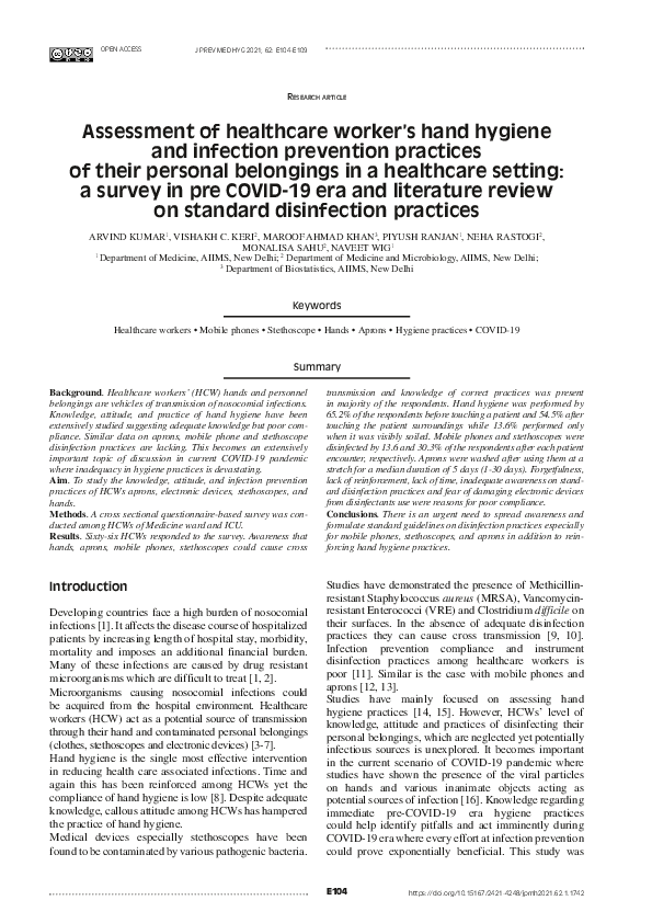 (PDF) Assessment of healthcare worker’s hand hygiene and infection ...