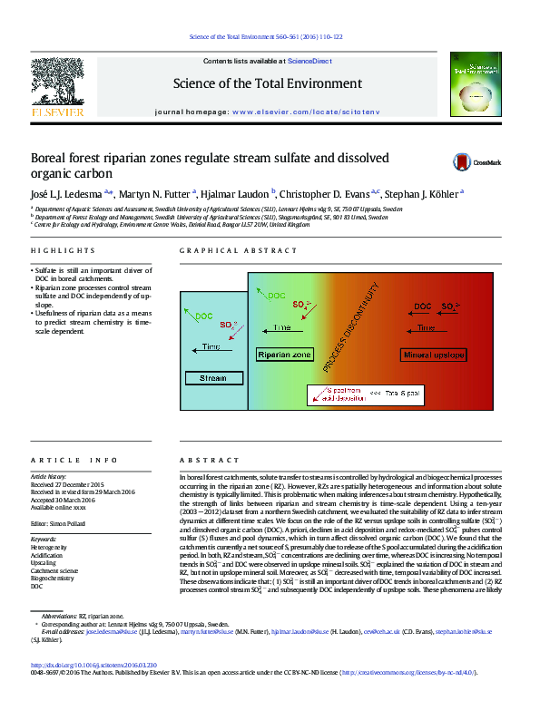 (PDF) Boreal forest riparian zones regulate stream sulfate and dissolved organic carbon