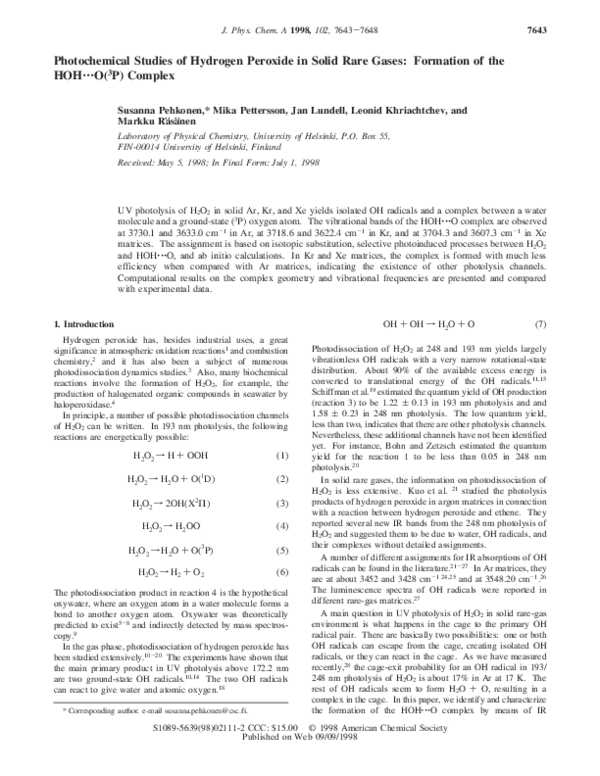 (PDF) Photochemical Studies of Hydrogen Peroxide in Solid Rare Gases ...