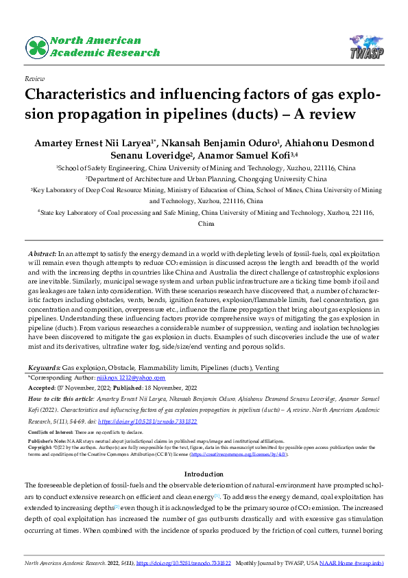(PDF) Characteristics and influencing factors of gas explosion ...