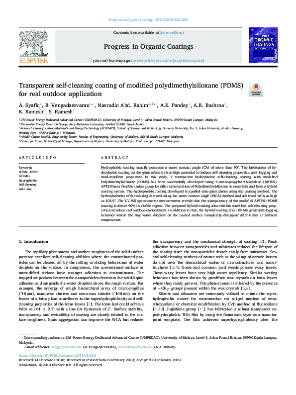 (PDF) Transparent self-cleaning coating of modified ...