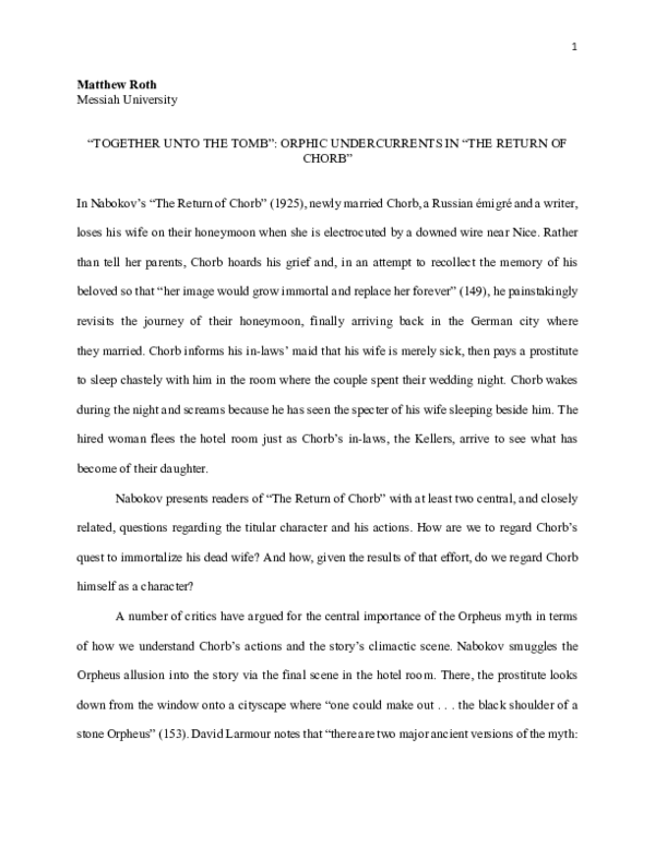 (PDF) “TOGETHER UNTO THE TOMB”: ORPHIC UNDERCURRENTS IN “THE RETURN OF ...