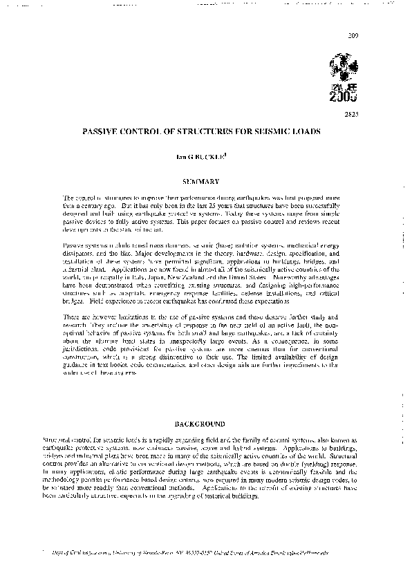 (PDF) Passive control of structures for seismic loads