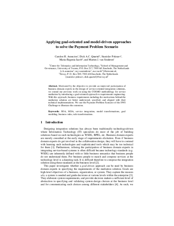 (PDF) Applying goal-oriented and model-driven approaches to solve the Payment Problem Scenario