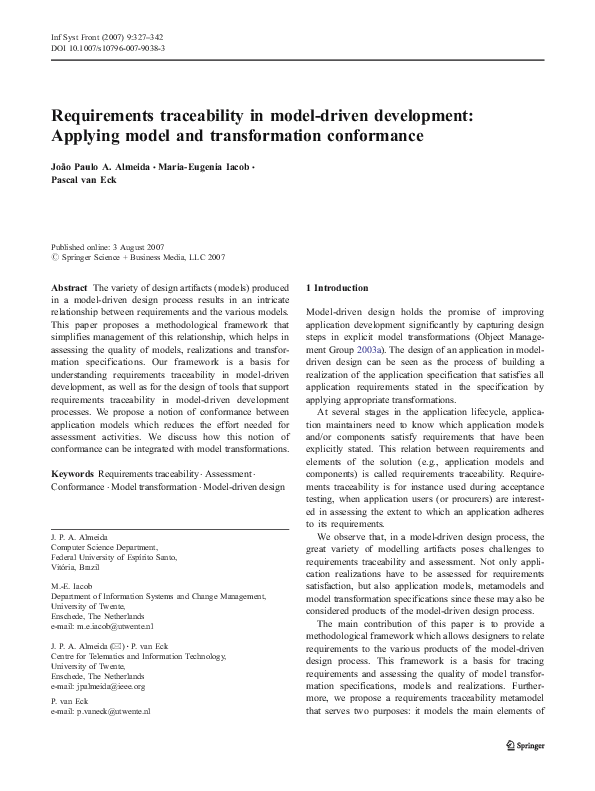(PDF) Requirements traceability in model-driven development: Applying model and transformation ...