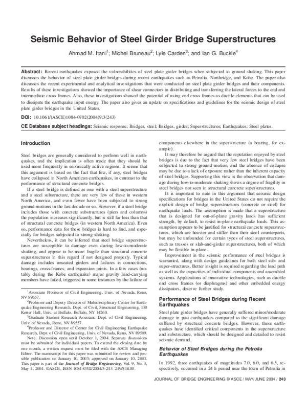 (PDF) Seismic Behavior of Steel Girder Bridge Superstructures