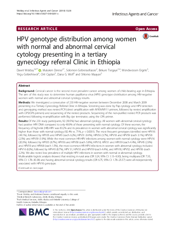 (PDF) HPV genotype distribution among women with normal and abnormal ...