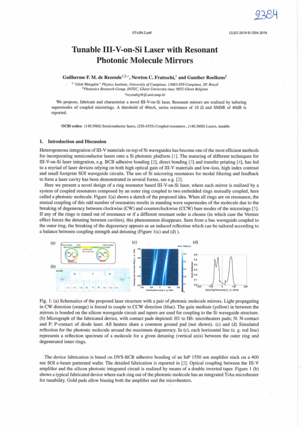 (PDF) Tunable III-V-on-Si Laser with Resonant Photonic Molecule Mirrors