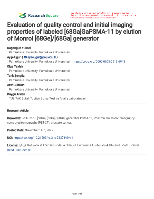 (PDF) Evaluation of quality control and initial imaging properties of ...