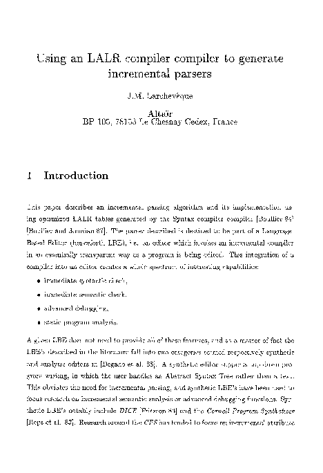 (PDF) Using an LALR compiler compiler to generate incremental parsers
